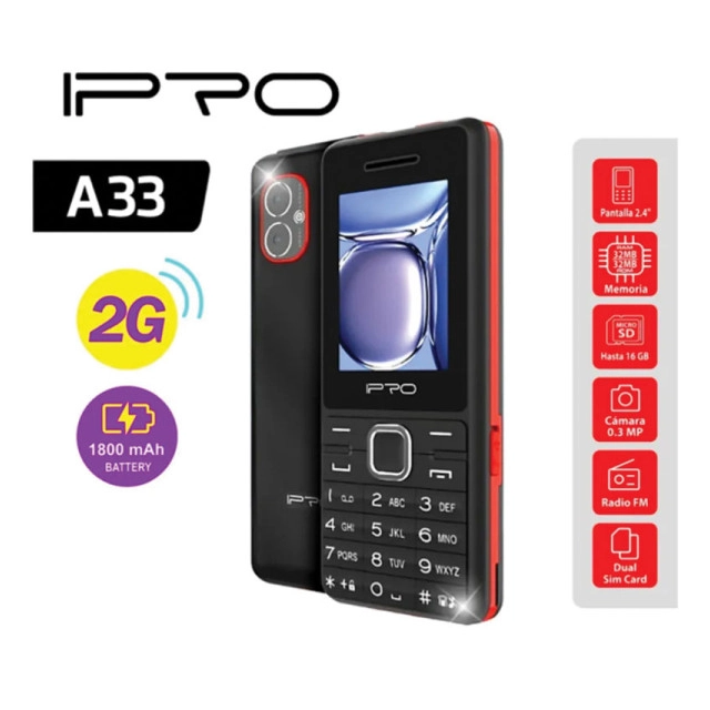 IPRO A33 black-red Feature mobilni telefon 2G GSM/LCD 2.4""/2500mAh ...